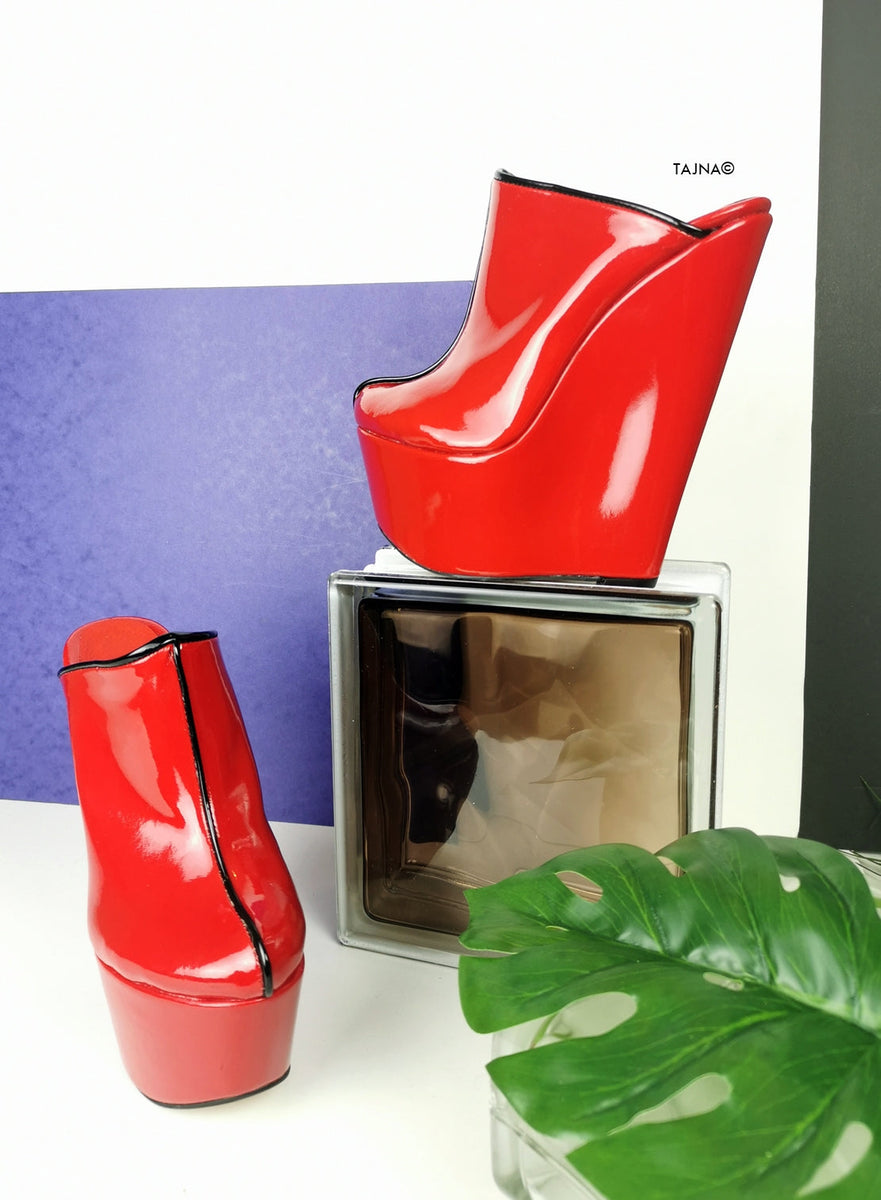 Red Patent Sabo High Heel Wedge Mules Tajna Shoes Tajna Club