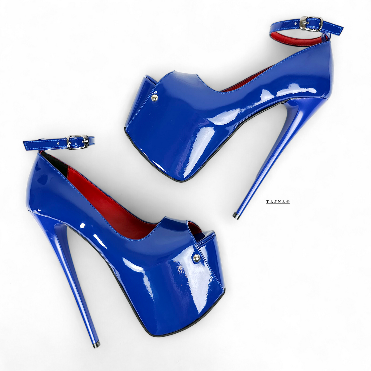 Royal Blue Gloss Ankle Strap High Heel Platforms – Tajna Club