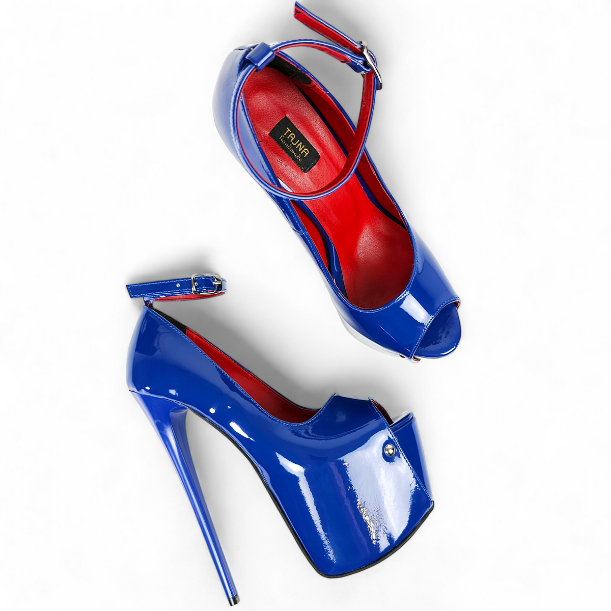 Royal Blue Gloss Ankle Strap High Heel Platforms – Tajna Club