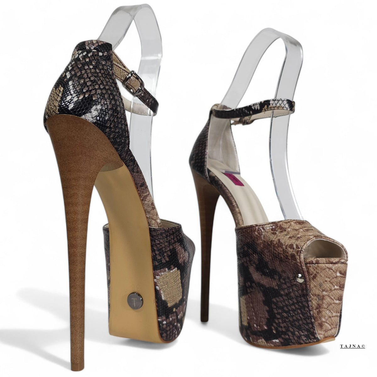 Dark Brown Exotic Snake Print High Heels – Tajna Club