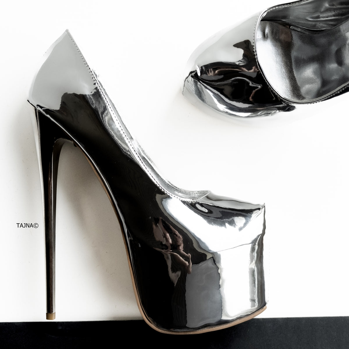 Silver Mirror Metallic Heel High Heel Pumps – Tajna Club