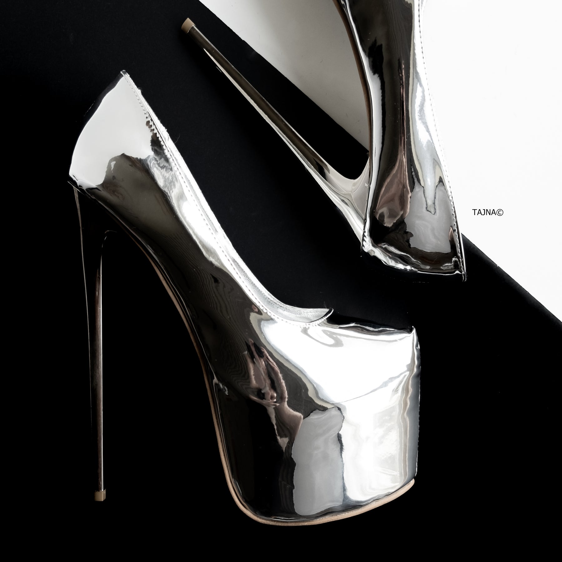 Silver Mirror Metallic Heel High Heel Pumps – Tajna Club