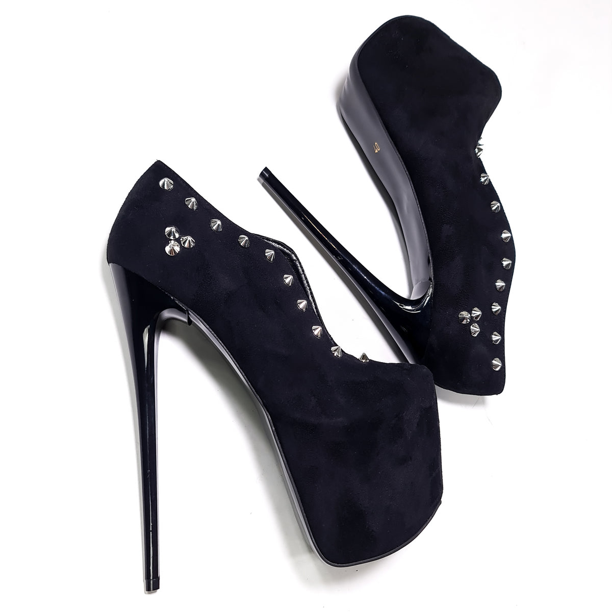 Mid Slit Black Suede Studded Ankle Cut Heels – Tajna Club
