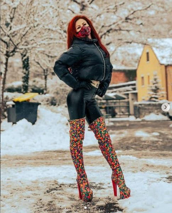 White Extra Long Black Gloss Stretch Thigh High Boots | Tajna Shoes ...