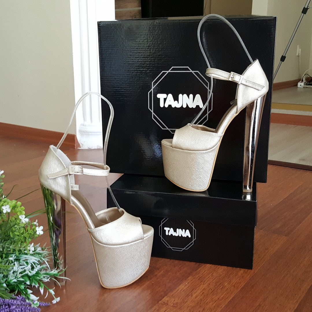Dark Gold Strap Silver 19 cm Platform Shoes | Tajna Shoes – Tajna Club