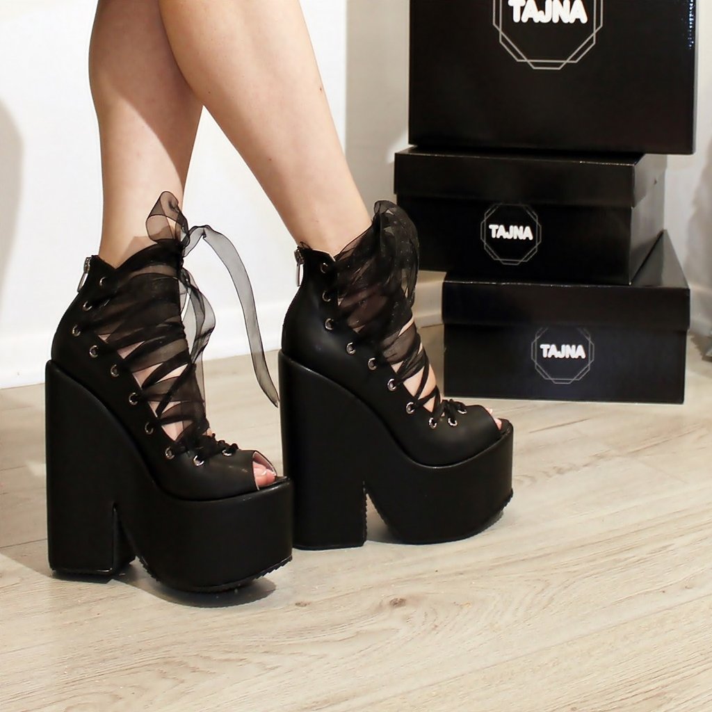 Lace Up Designer Black Wedge Platform Shoes | Tajna Shoes – Tajna Club
