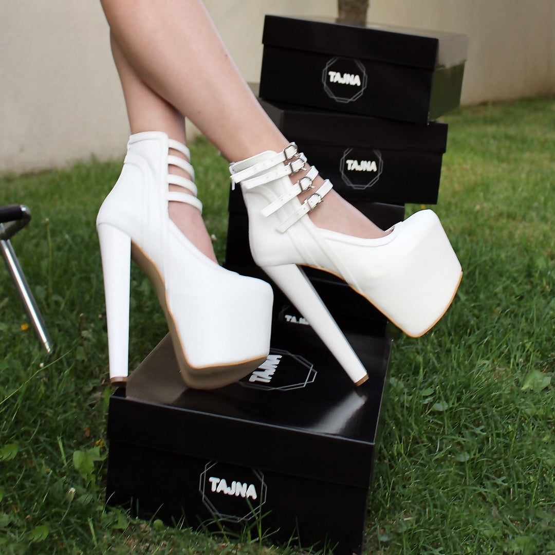 White Belted 19 cm High Heel Platform Booties | Tajna Shoes – Tajna Club