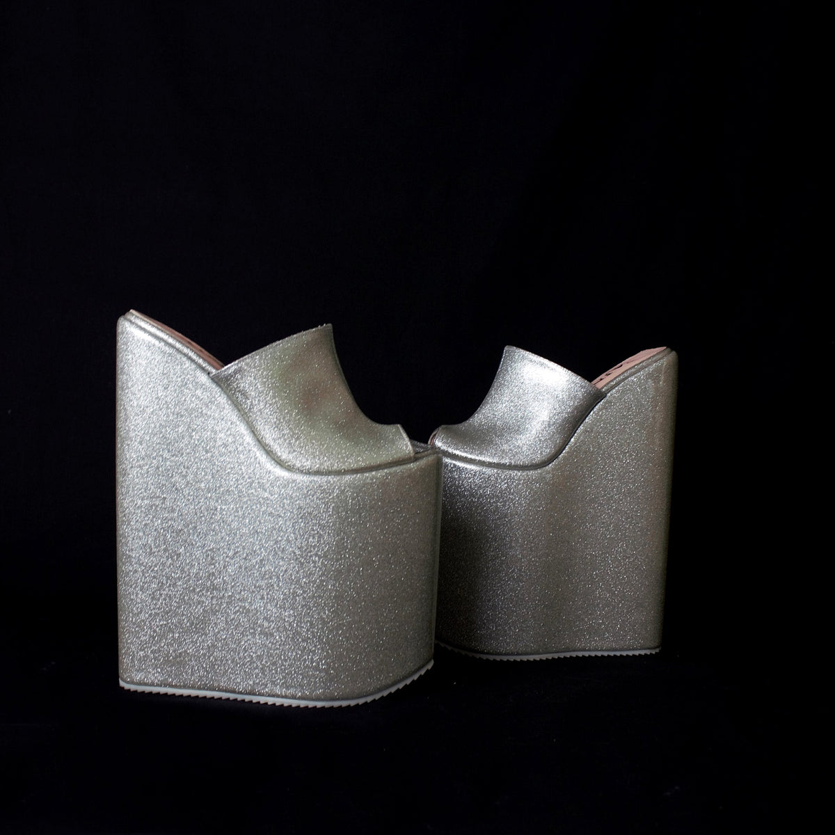 Silver Peep Toe 25 cm High Heel Wedge Mules | Tajna Shoes – Tajna Club