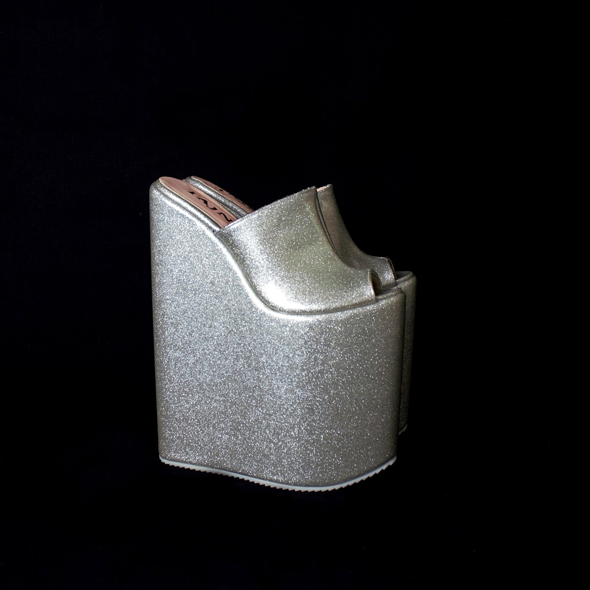 Silver Peep Toe 25 cm High Heel Wedge Mules | Tajna Shoes – Tajna Club
