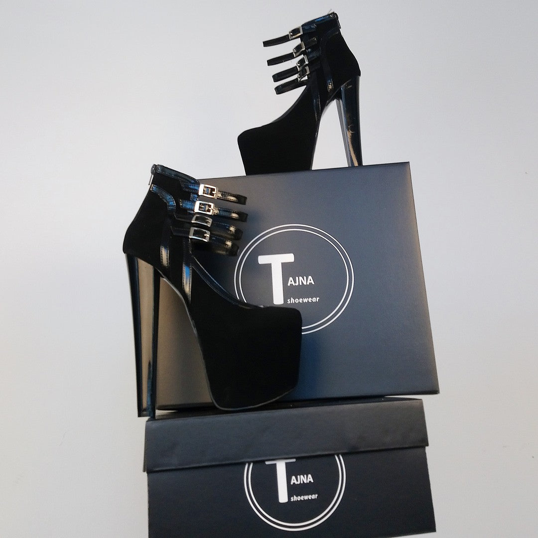 Black Faux Suede Belted 19 cm High Heel Platform | Tajna Shoes – Tajna Club