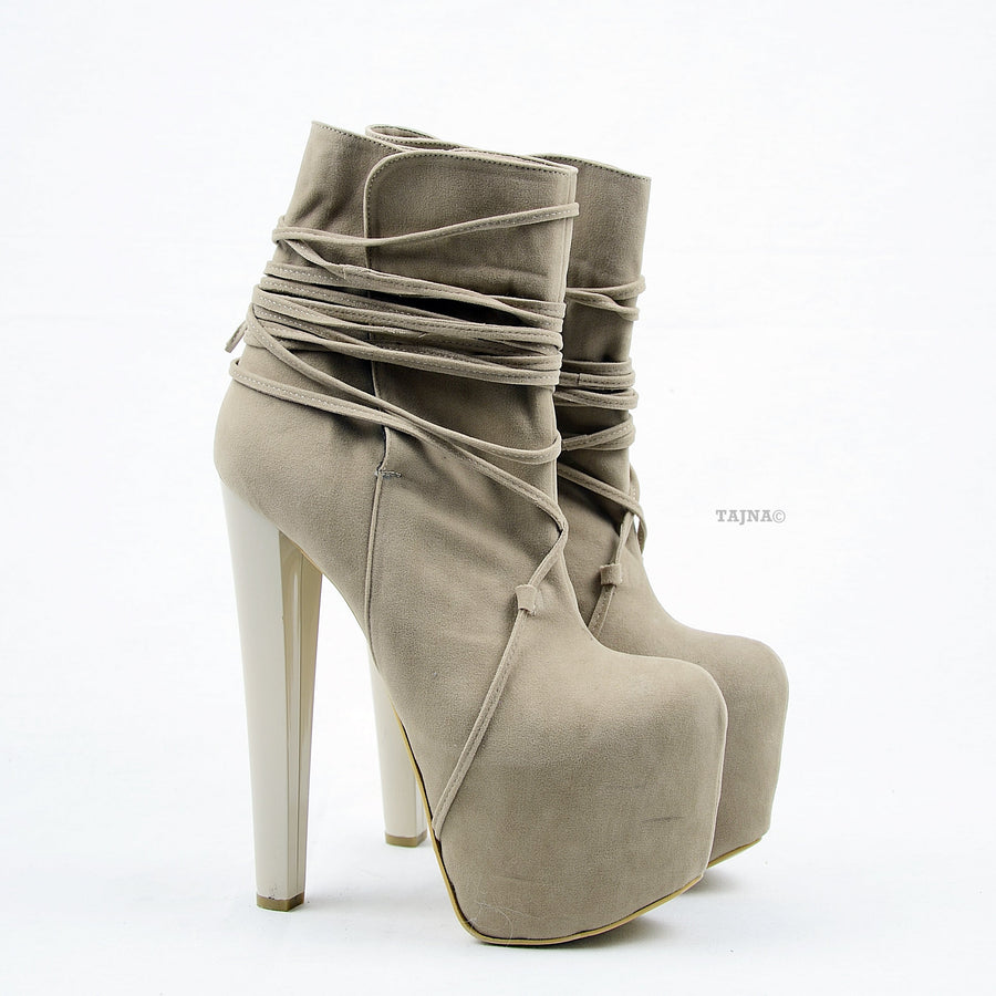 Beige Suede Lace Up High Heel Platform Boots | Tajna Shoes – Tajna Club