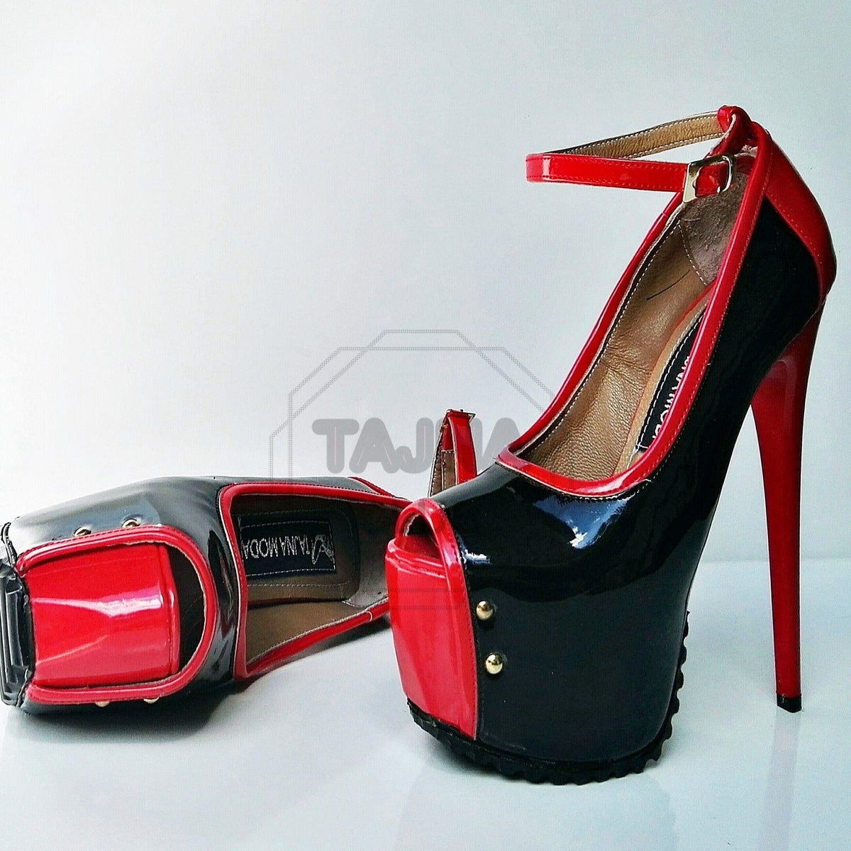 Red and Black Patent Leather High Heel Platform Pumps | Tajna Shoes ...