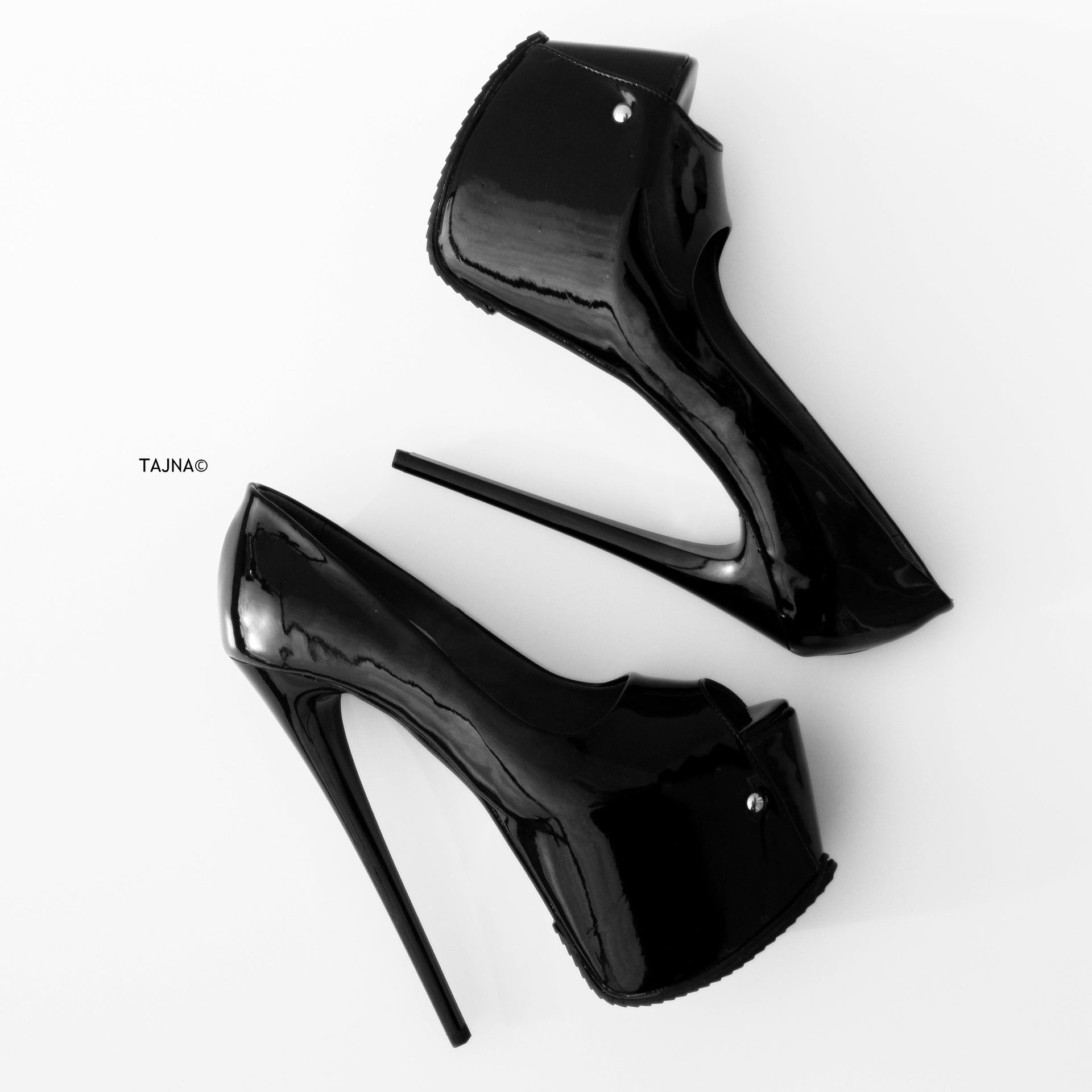 Black Gloss Half Serrated Sole High Heels | Tajna Shoes – Tajna Club