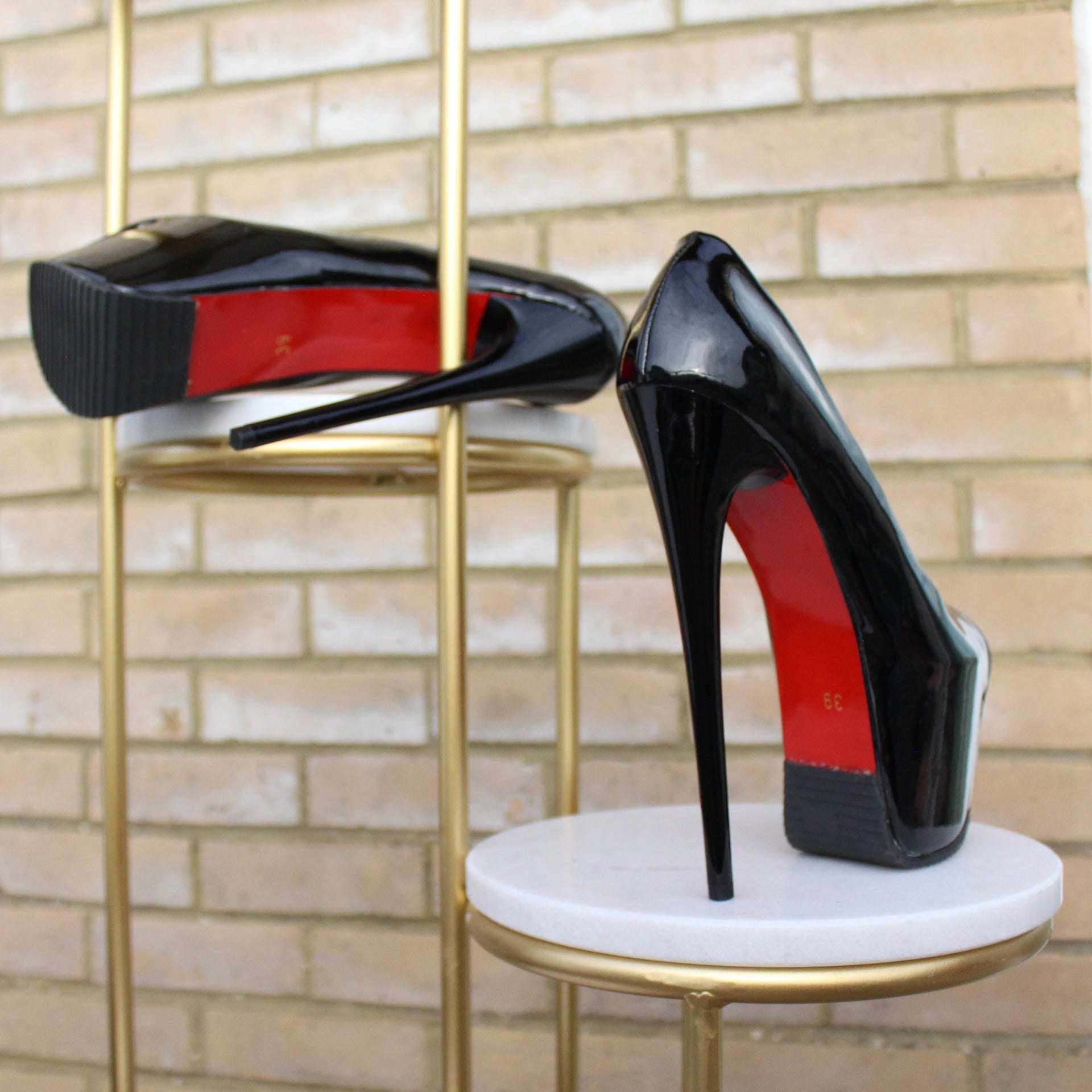 Black Gloss Half Serrated Sole High Heels | Tajna Shoes – Tajna Club