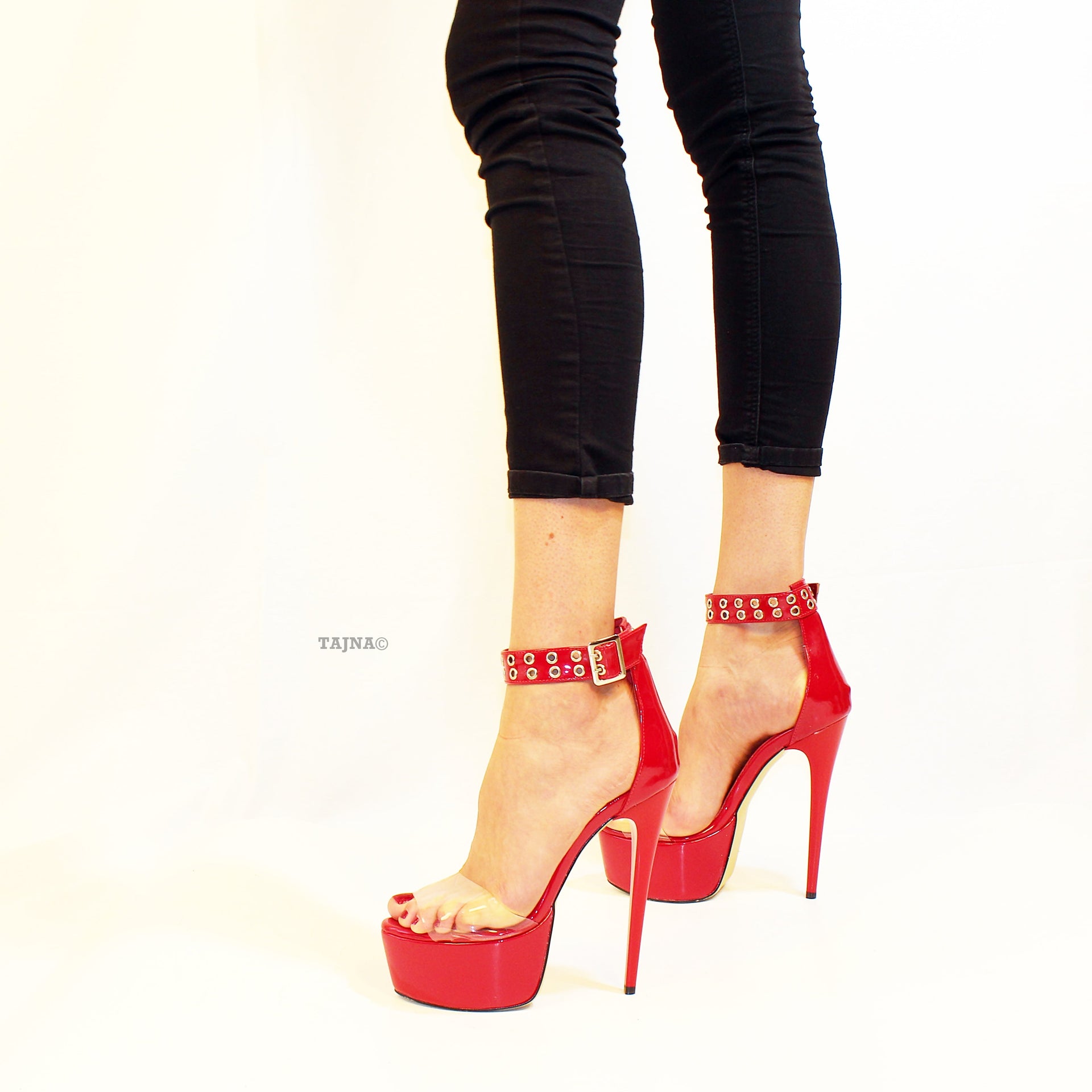 Transparent Strap Red Patent Leather Platform | Tajna Shoes – Tajna Club