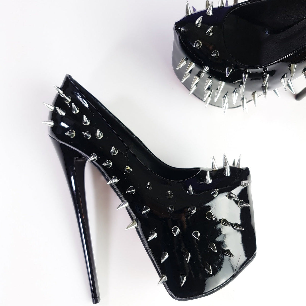 Black Gloss Spike Stutted Platform High Heels | Tajna Shoes – Tajna Club