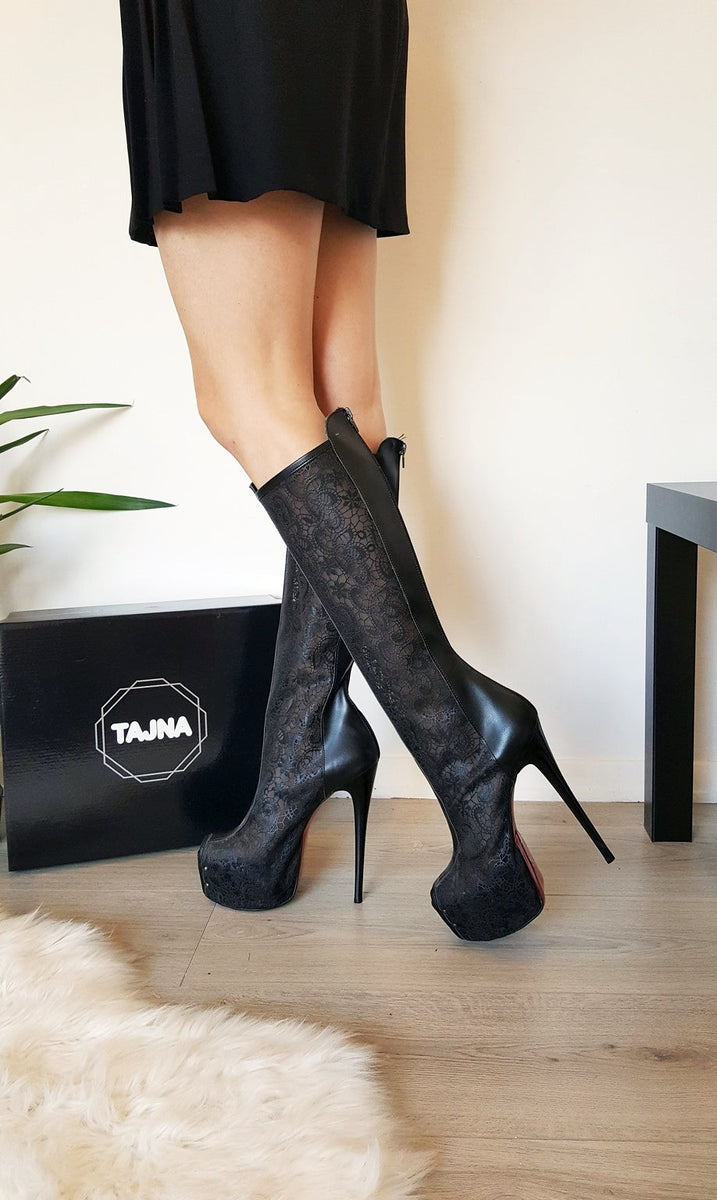 Black Lace Platform Boots | Tajna Shoes – Tajna Club