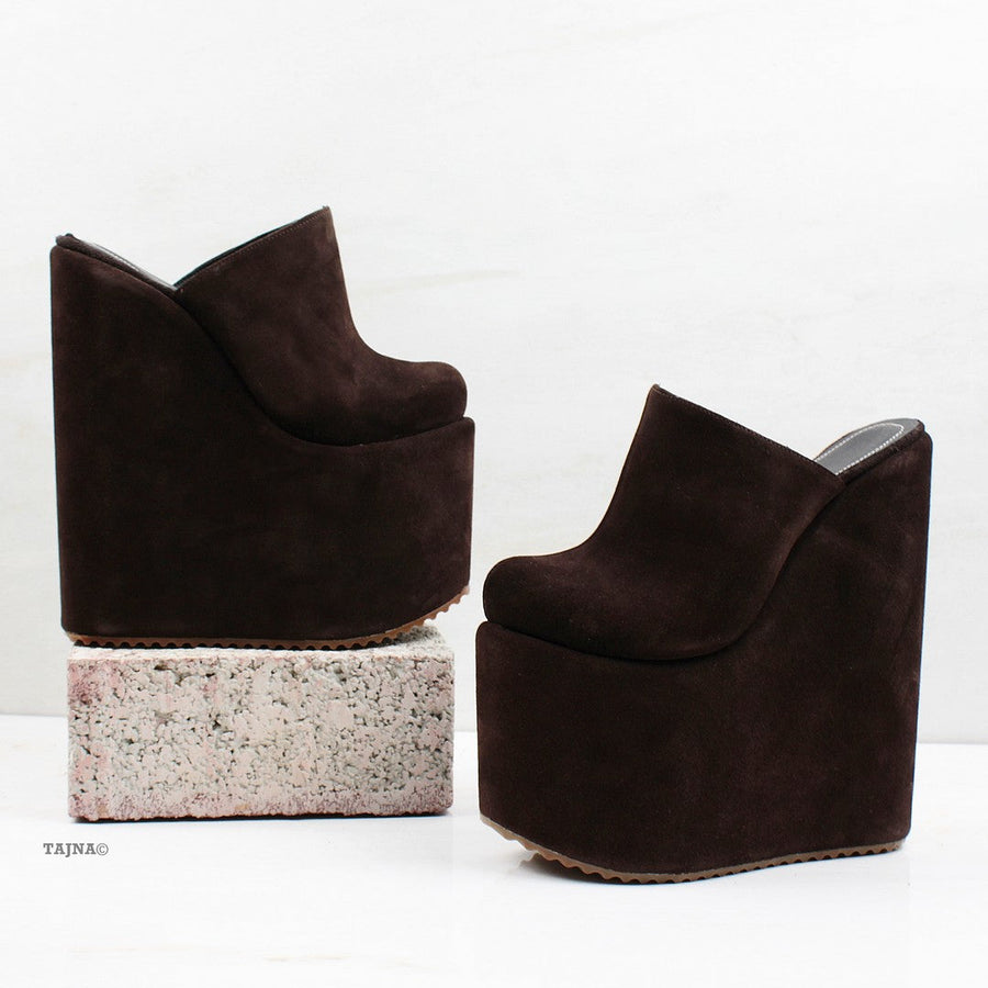 Brown Sabo Platform Heel Wedge Mules Tajna Shoes Tajna Club