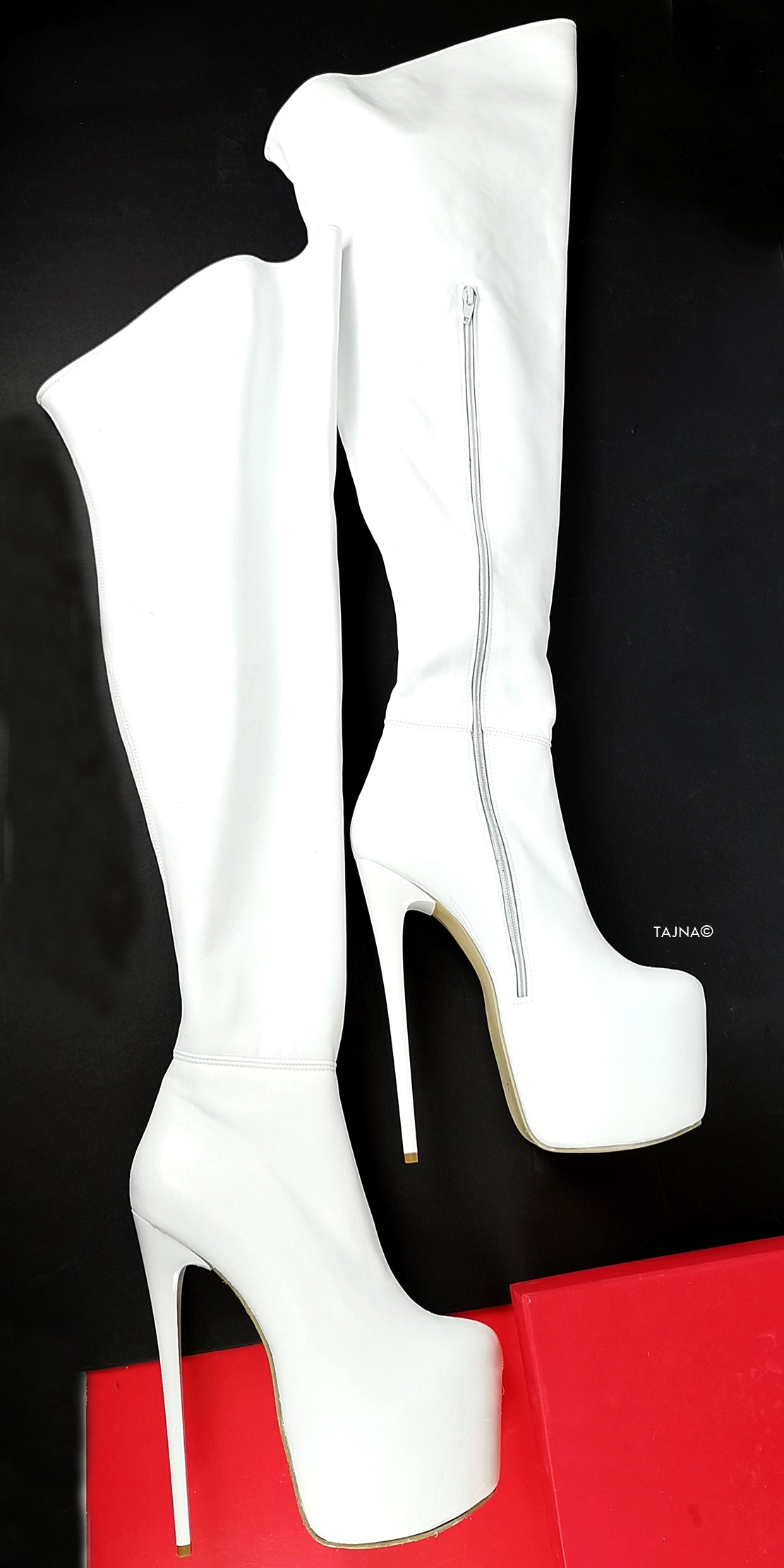 Genuine Leather White Thigh High Boots | Tajna Shoes – Tajna Club