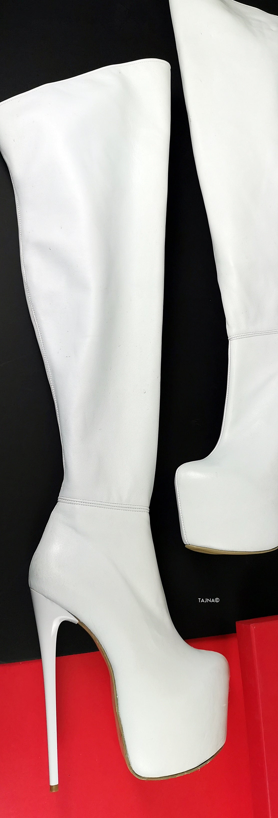 Genuine Leather White Thigh High Boots | Tajna Shoes – Tajna Club
