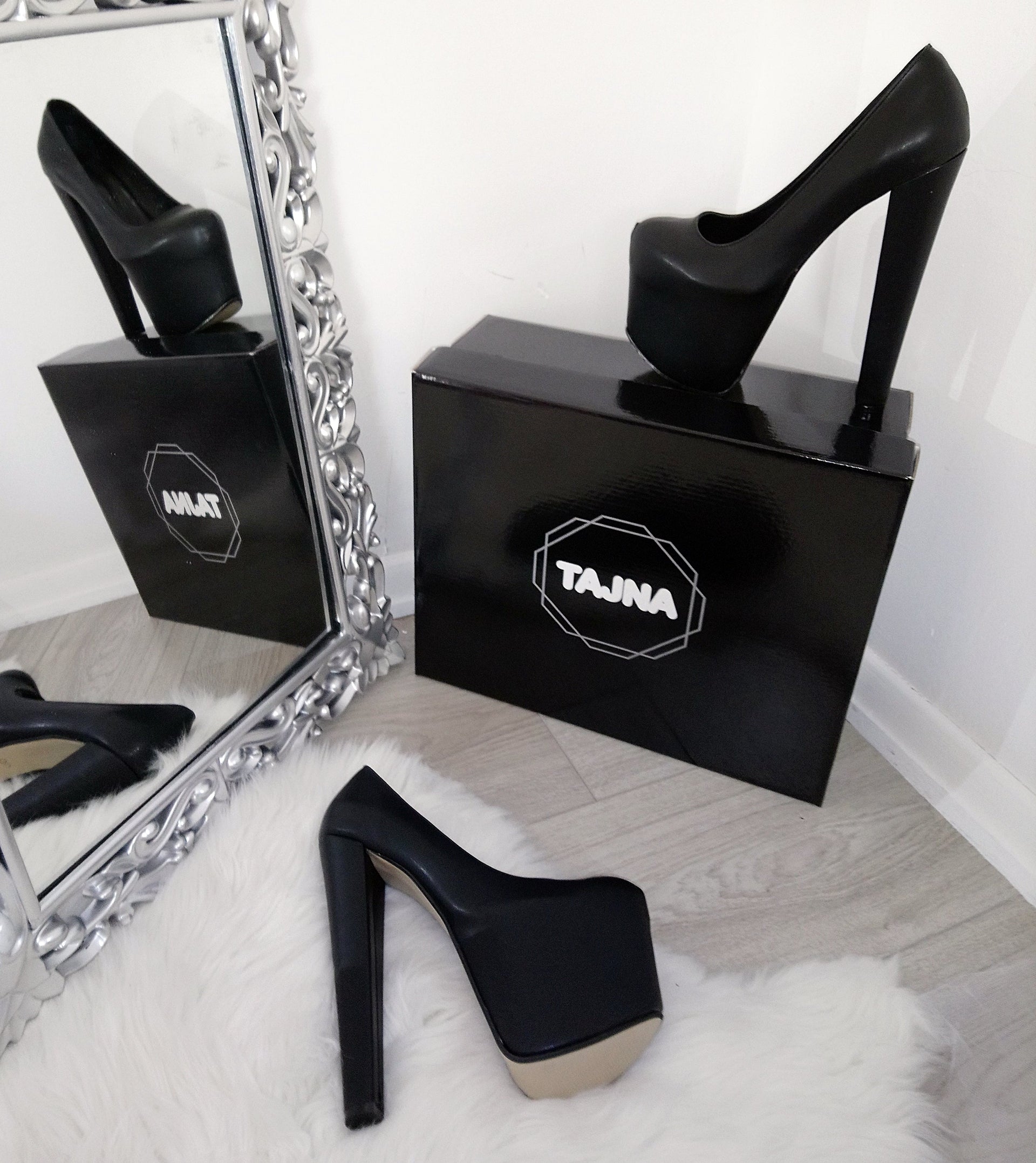 Black Faux Leather 19 cm High Heel Platform Shoes | Tajna Shoes – Tajna ...