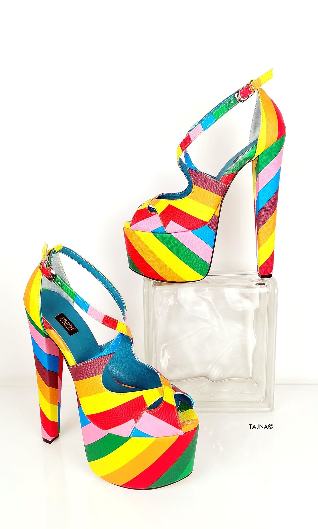 Rainbow Multi Colour Cross Strap Heels | Tajna Shoes – Tajna Club