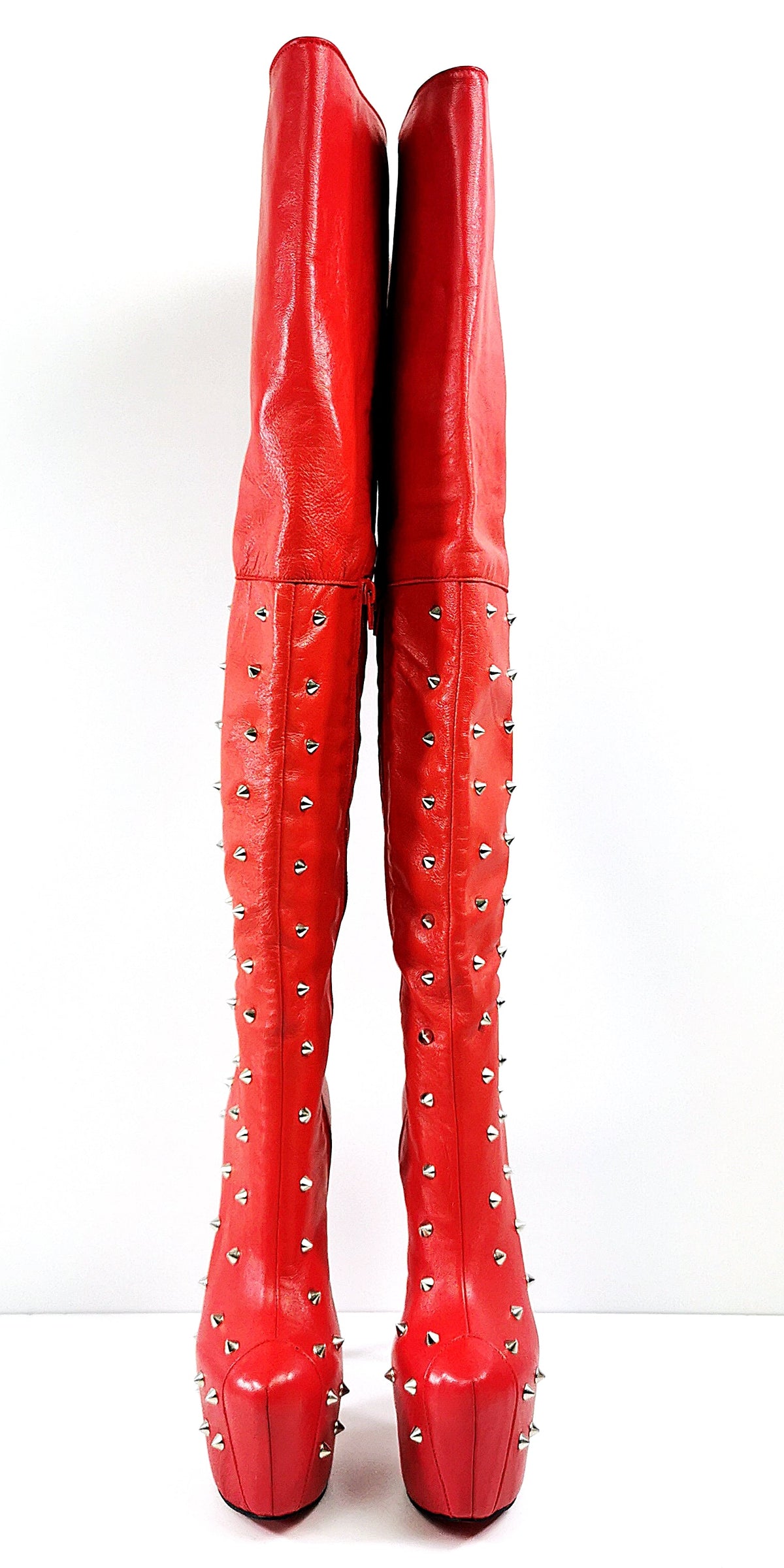 Spike Stud Red Genuine Leather Thigh Boots | Tajna Shoes – Tajna Club