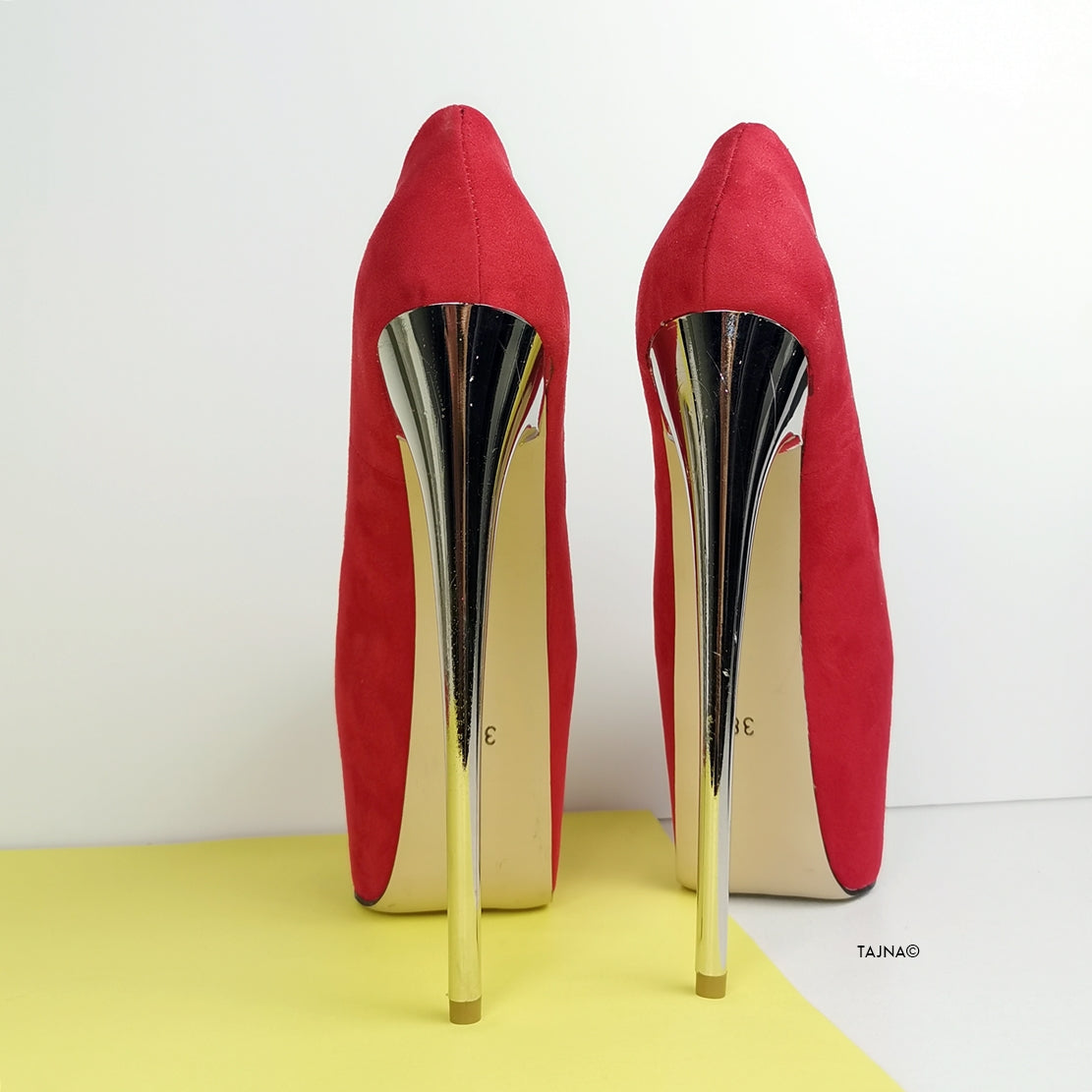 Red Suede Metallic Heel Pumps | Tajna Shoes – Tajna Club