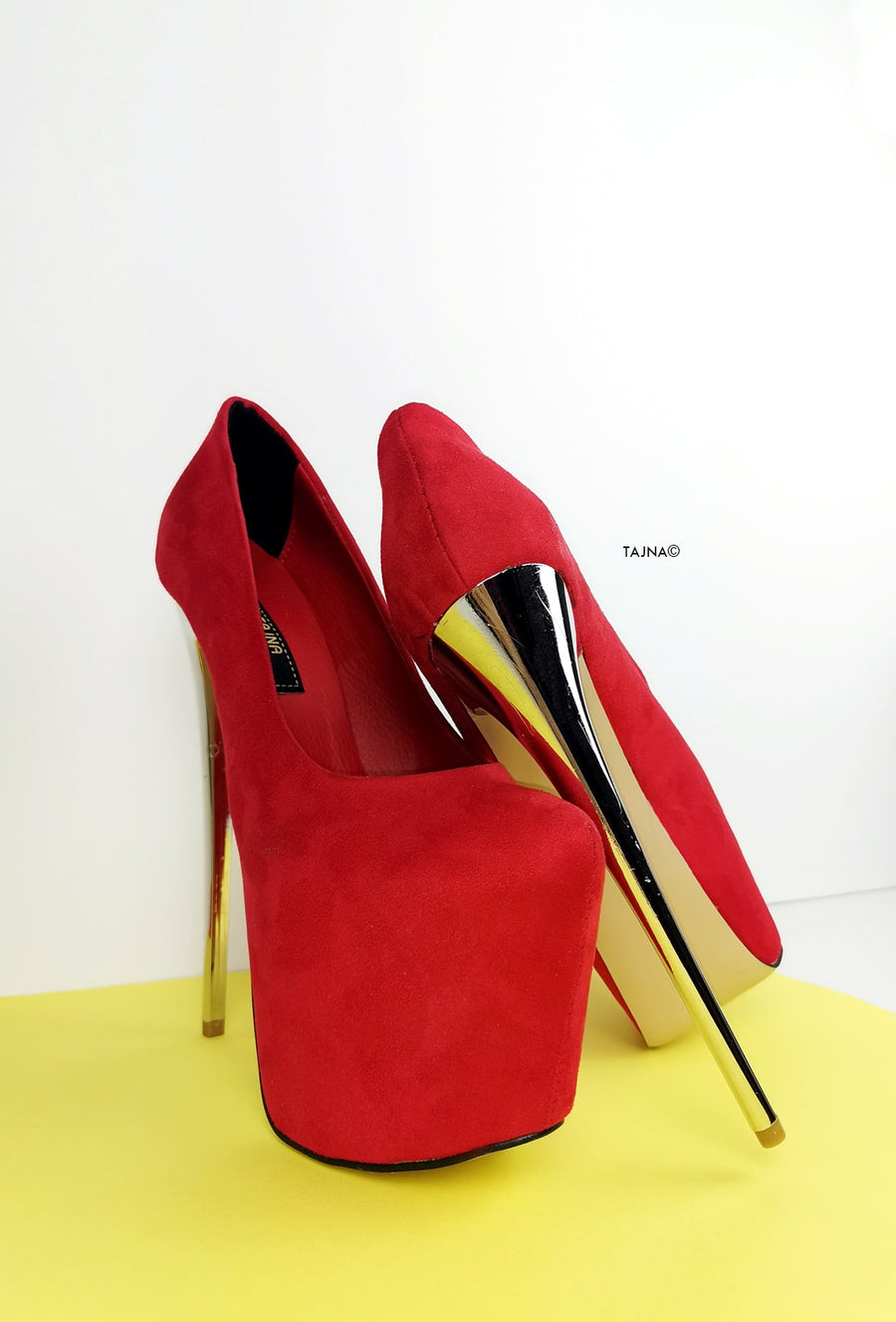 Red Suede Metallic Heel Pumps | Tajna Shoes – Tajna Club