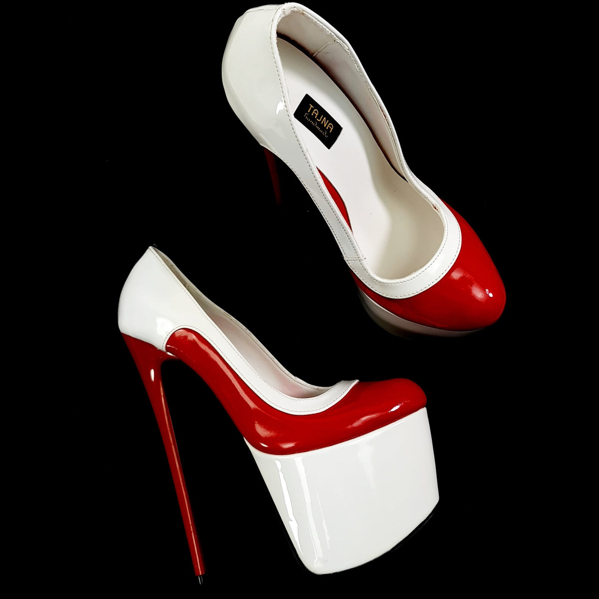 Red White Gloss High Heel Platform Pumps | Tajna Shoes – Tajna Club