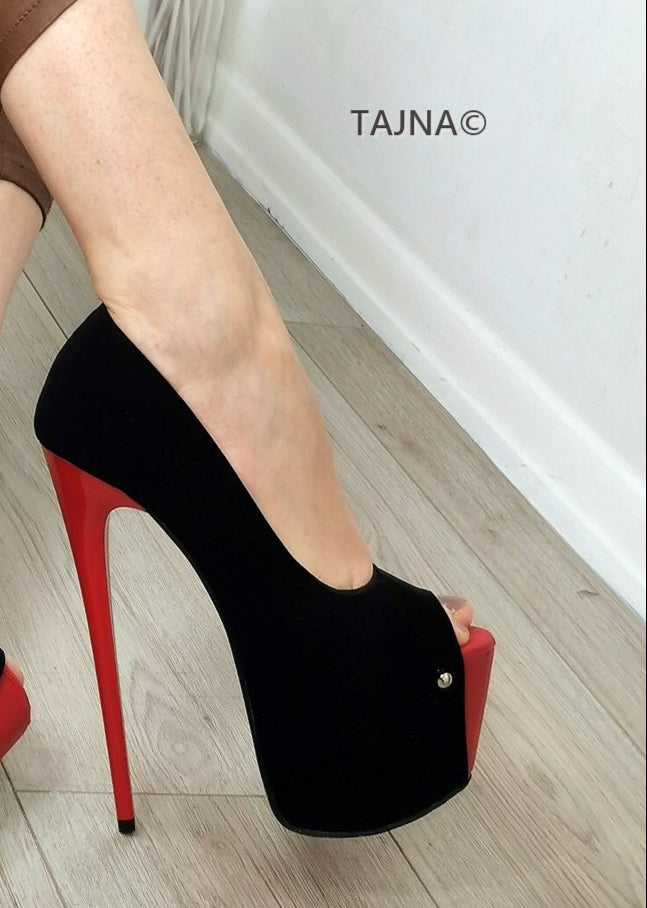 Red Black Suede Peep Toe Pumps | Tajna Shoes – Tajna Club