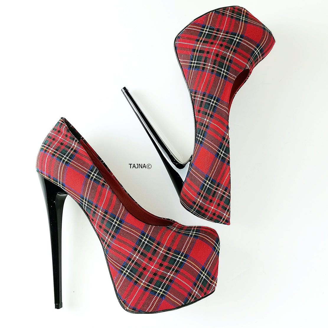 Red Tartan High Heel Pumps | Tajna Shoes – Tajna Club