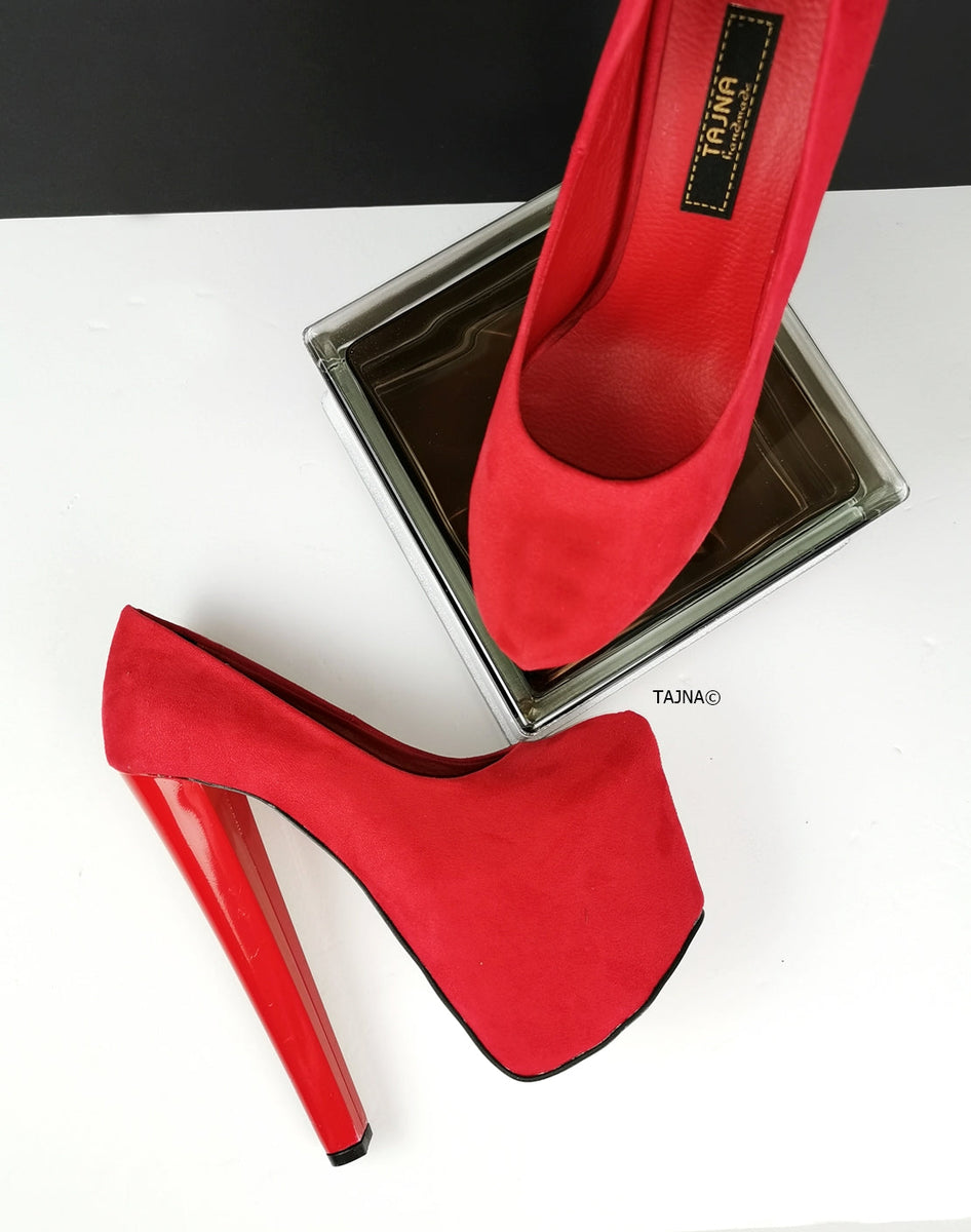 Red Suede Platform Pumps Chunky Heels | Tajna Shoes – Tajna Club