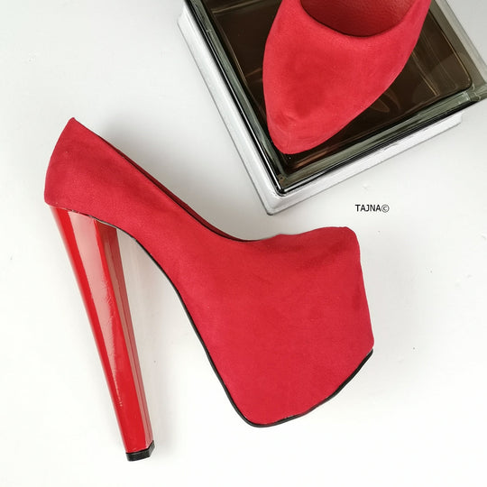 Red Suede Platform Pumps Chunky Heels | Tajna Shoes – Tajna Club