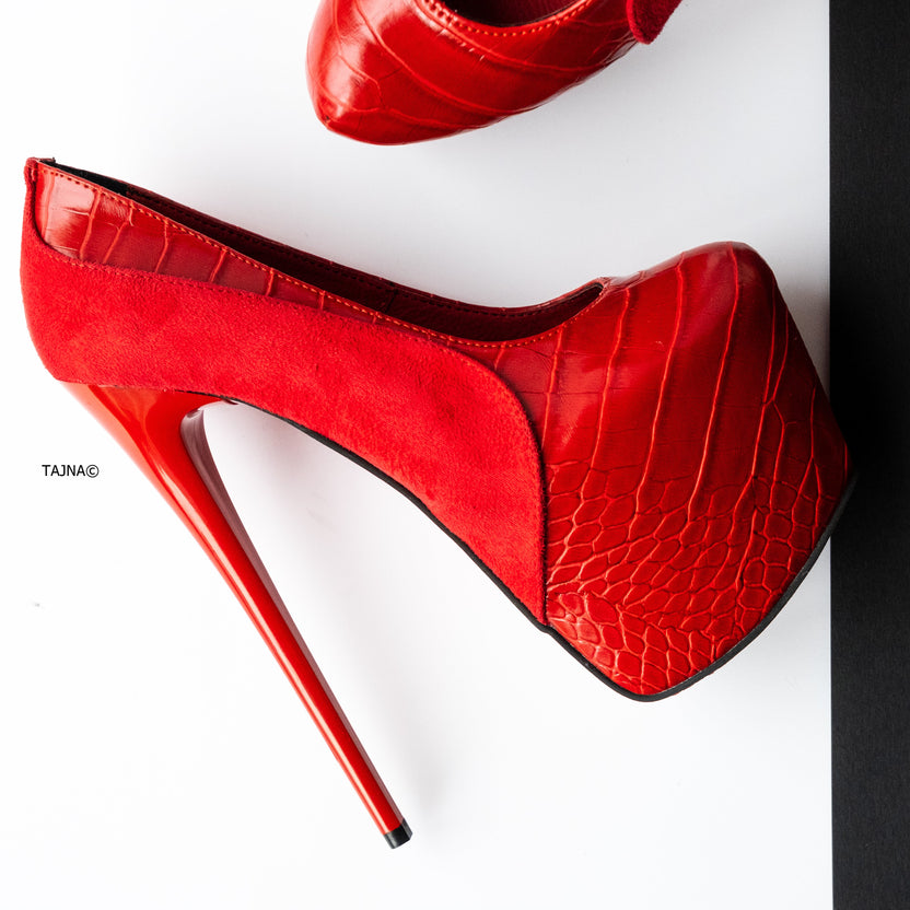 Red Suede Croco Detail High Heel Pumps – Tajna Club