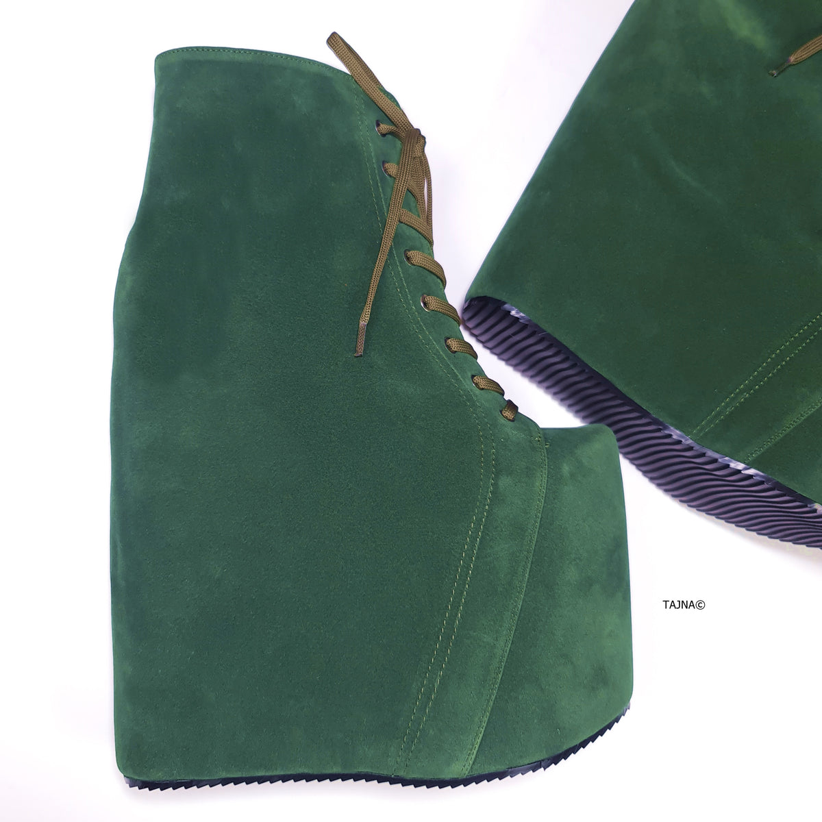 Dark Green Suede Hidden Platform Wedge Boots – Tajna Club