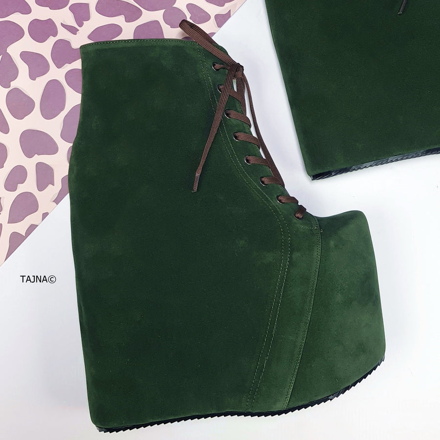 Dark Green Suede Hidden Platform Wedge Boots – Tajna Club