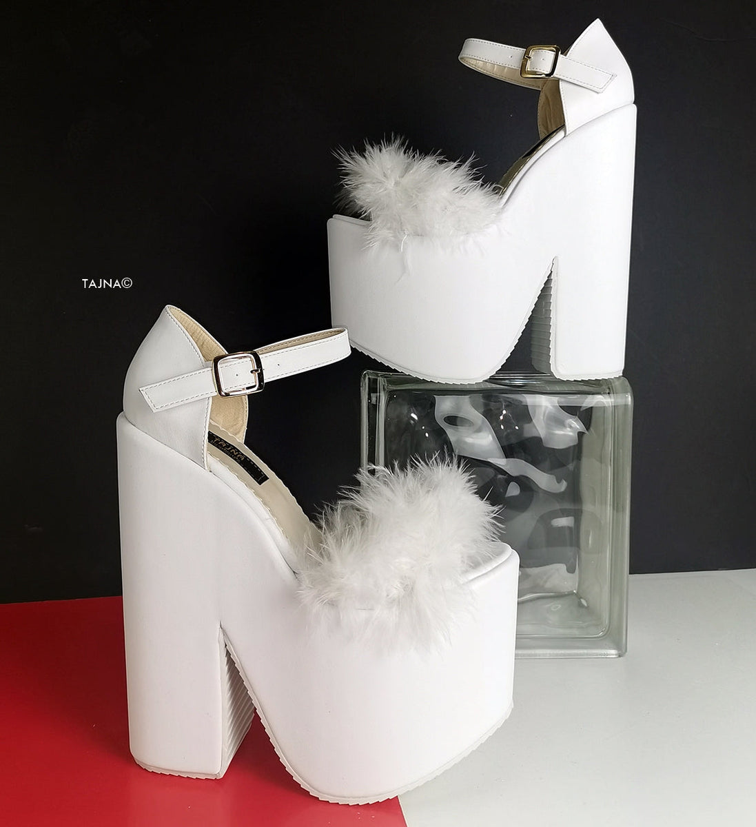 White Fury Ankle Strap Platform Wedge Heels | Tajna Shoes – Tajna Club