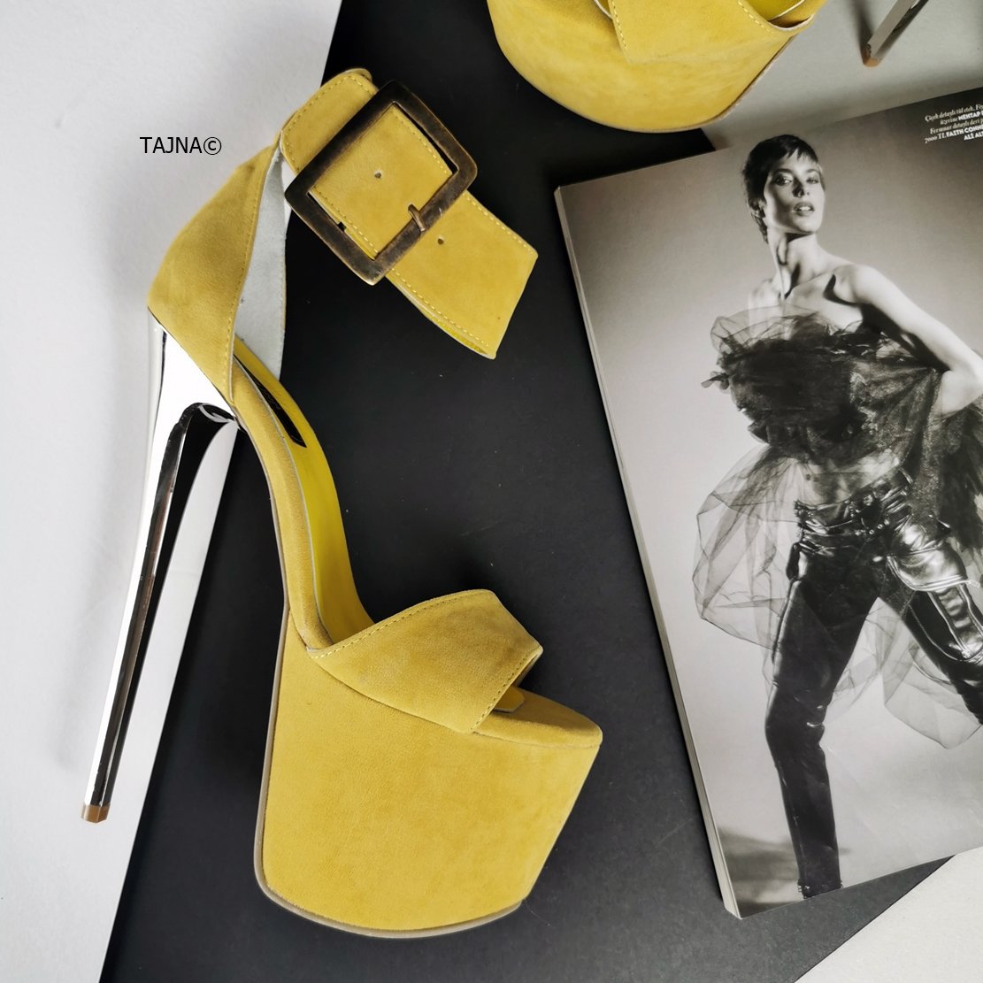 Yellow Suede Big Belted Platform Heels | Tajna Shoes – Tajna Club